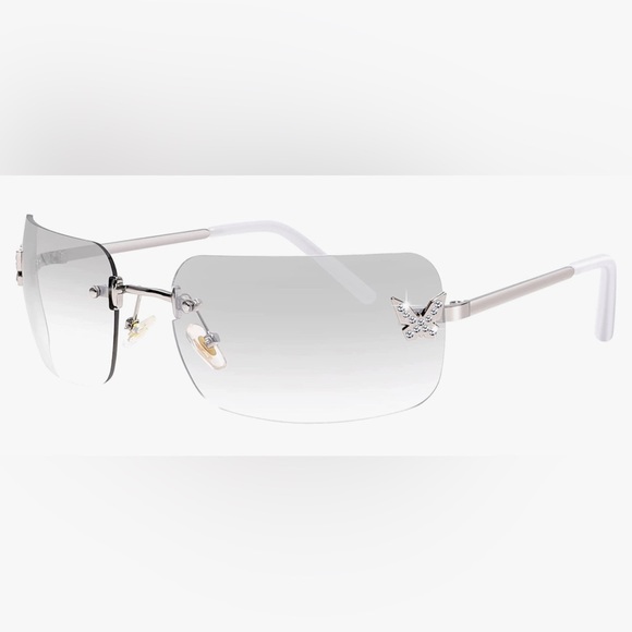 Accessories | Nwt Rectangle Y2k Sunglasses For Women Clear Or Pink ...